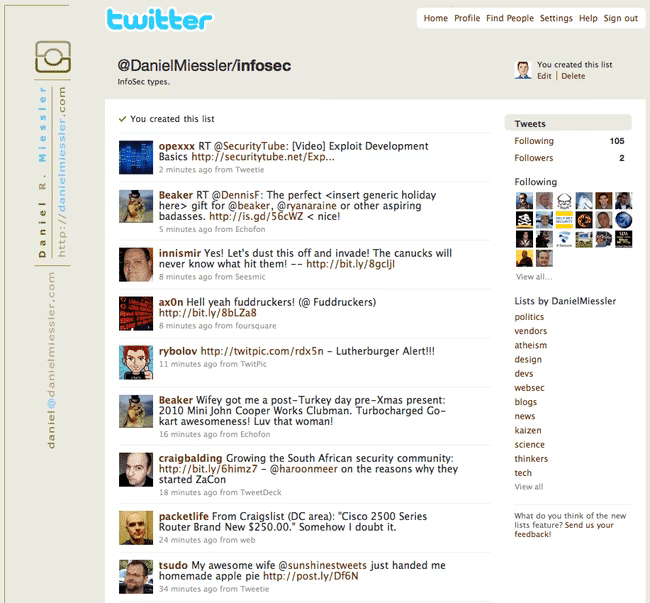 My Twitter Infosec List | Daniel Miessler